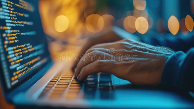 Programmer Immersed in Late Night Coding Session AIG41 Stock Photo ...