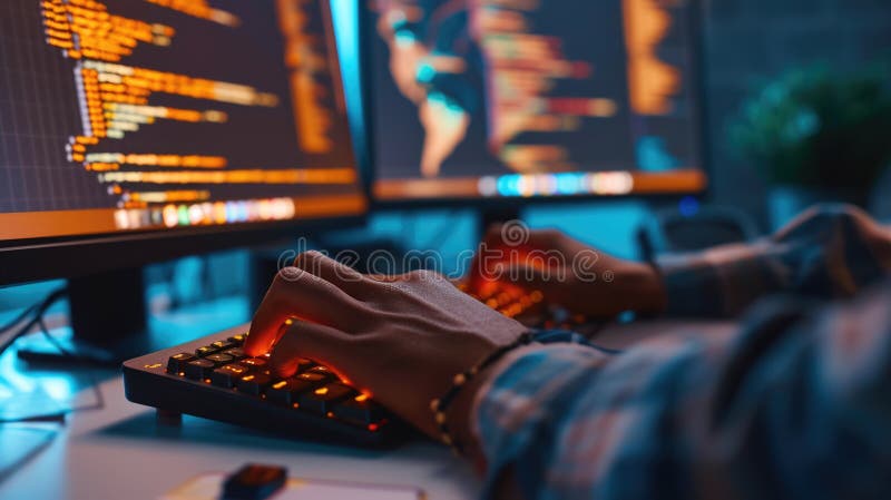 Programmer Immersed In Late Night Coding Session Aig41 Stock Image Image Of Java Computer