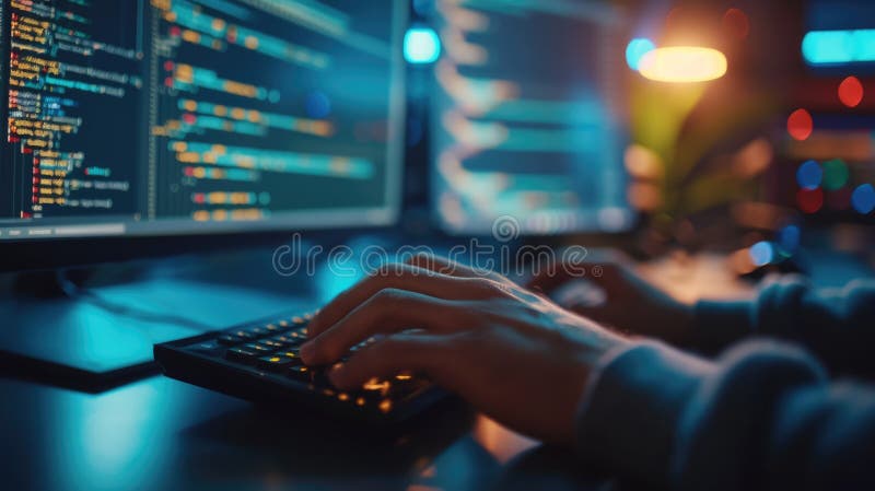 Programmer Immersed In Late Night Coding Session Aig41 Stock Image Image Of Backend Session
