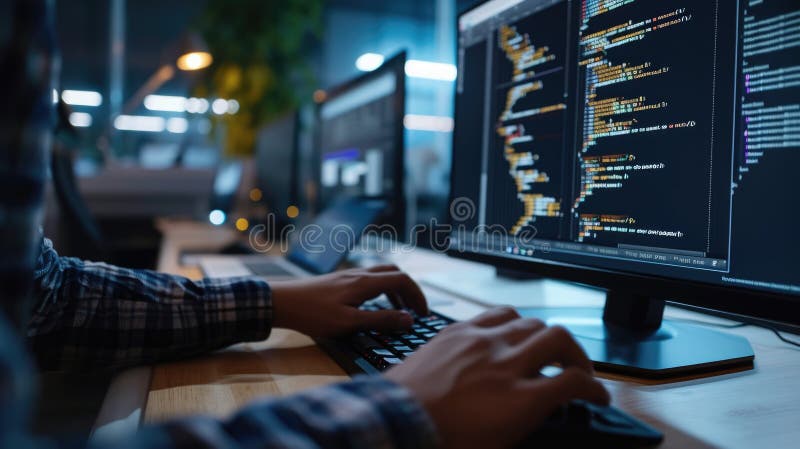Programmer Immersed In Late Night Coding Session Aig41 Stock Image Image Of Algorithm Code