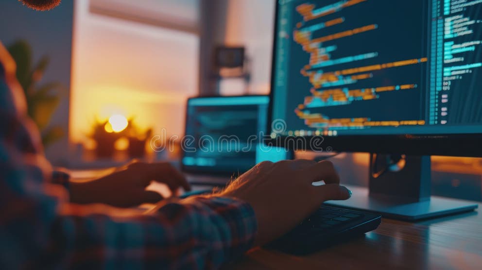 Programmer Immersed in Late Night Coding Session AIG41 Stock Photo ...