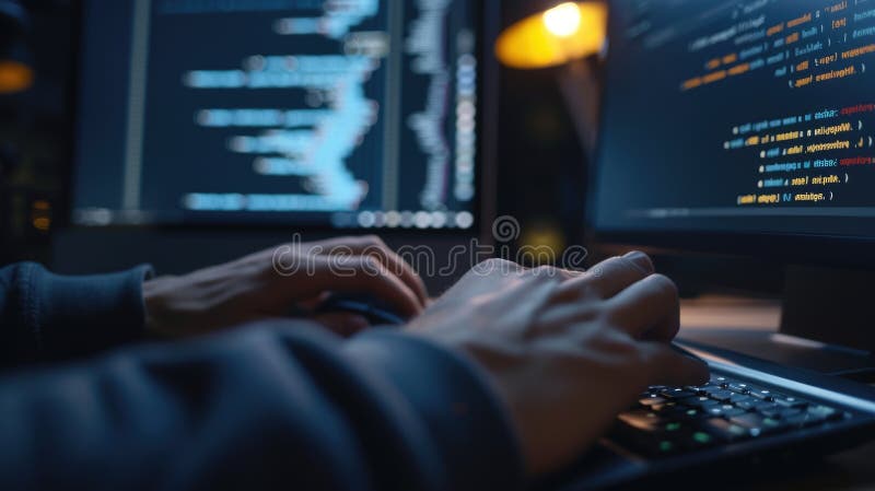 Programmer Immersed in Late Night Coding Session AIG41 Stock Image - Image of data, development ...