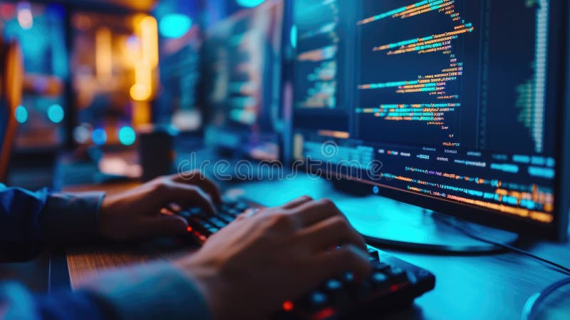 Programmer Immersed in Late Night Coding Session AIG41 Stock Photo - Image of engineer ...