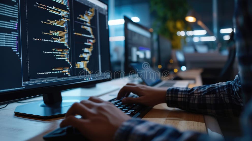 Programmer Immersed in Late Night Coding Session AIG41 Stock Image - Image of programmer ...