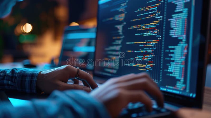 Programmer Immersed in Late Night Coding Session AIG41 Stock Photo - Image of science, cyber ...