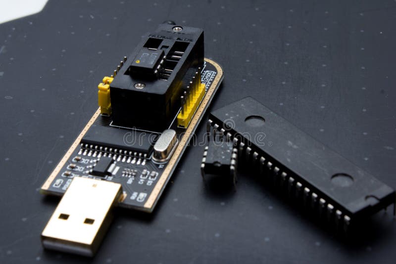 Programmer With Inserted Microchip Memory Electronics Repair Stock