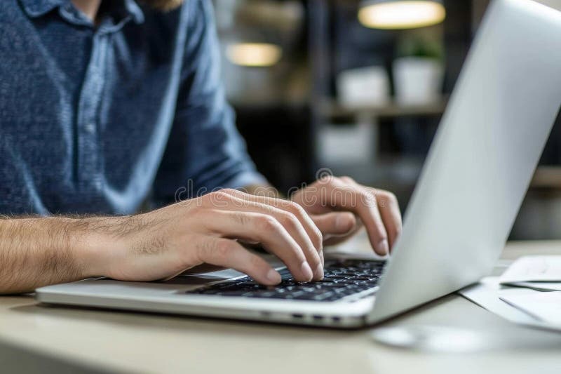 A Programmer is Intensely Typing Code on a Laptop in a Modern Office ...