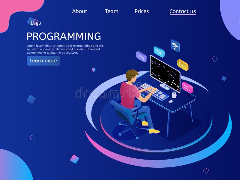 Programmer Isometric Character. Programming Concept, Web Engineer at Work Stock Vector ...