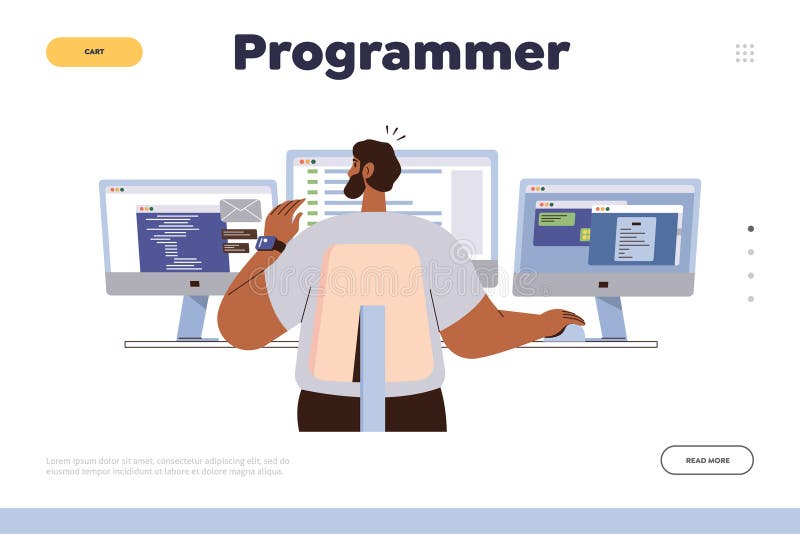 Programmer Landing Page Template Man Writing Software Code Working On 7069