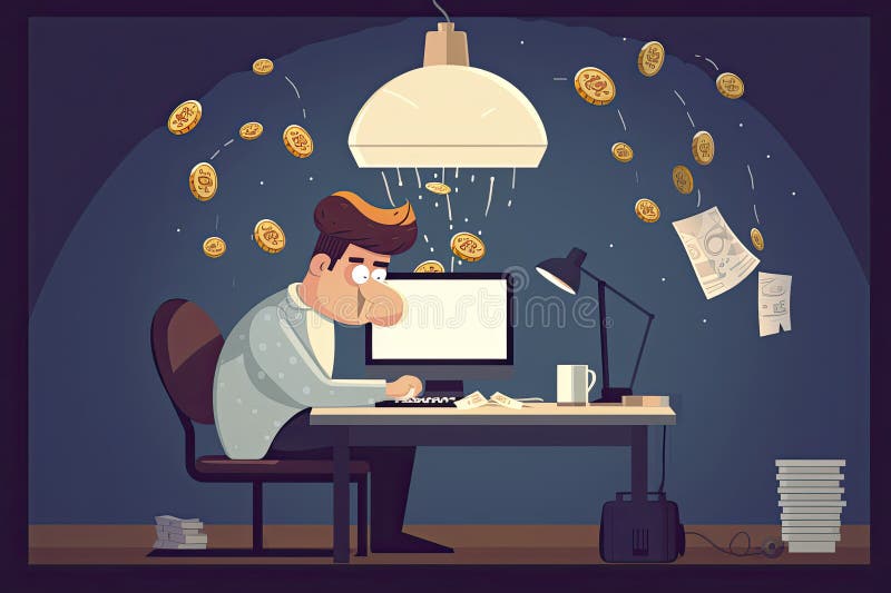 Programmer with Light Bulb for a Head Stares at His Computer Where an ...