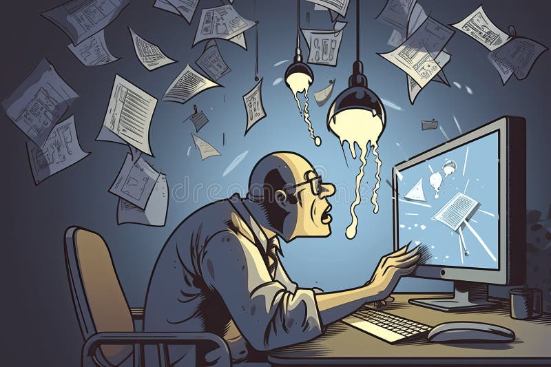 Programmer with Light Bulb for a Head Stares at His Computer Where an ...