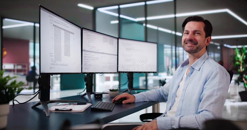 Programmer Man Coding on Computer Screen Stock Photo - Image of coders ...