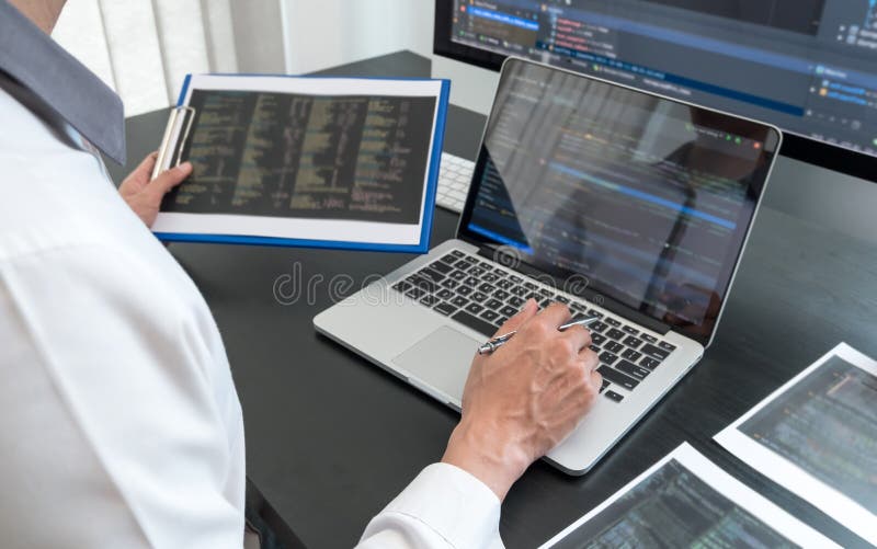 Programmer Man Working With Computer Programming Professional Development And Coding