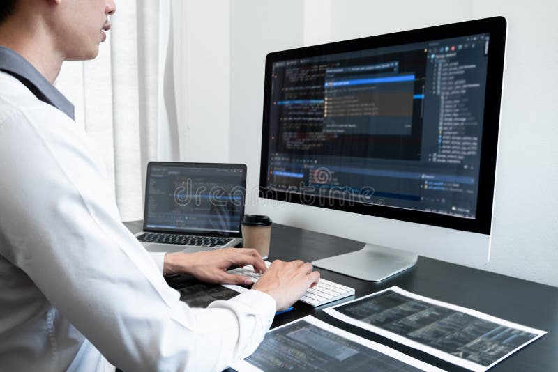 Programmer Man Working With Computer Programming Professional Development And Coding