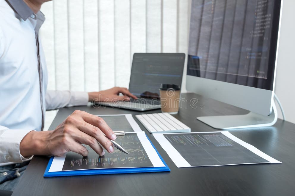 Programmer, Man Working with Computer Programming, Professional Development, and Coding ...