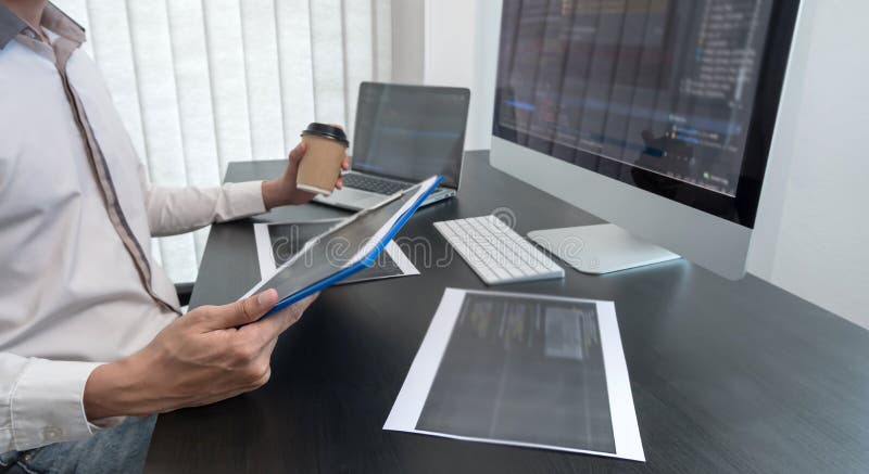 Programmer Man Working With Computer Programming Professional Development And Coding