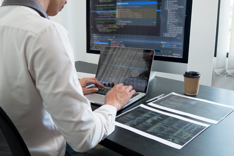 Programmer Man Working With Computer Programming Professional Development And Coding