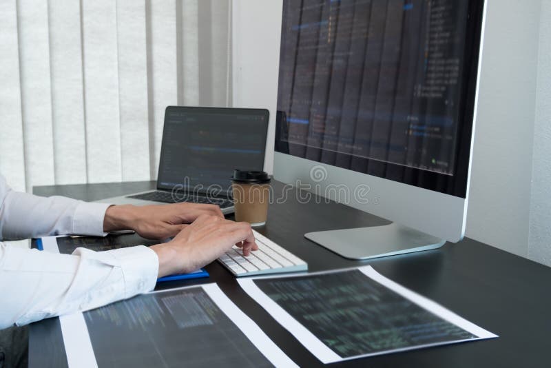 Programmer Man Working With Computer Programming Professional Development And Coding