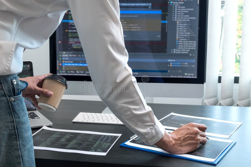 Programmer, Man Working with Computer Programming, Professional Development, and Coding ...