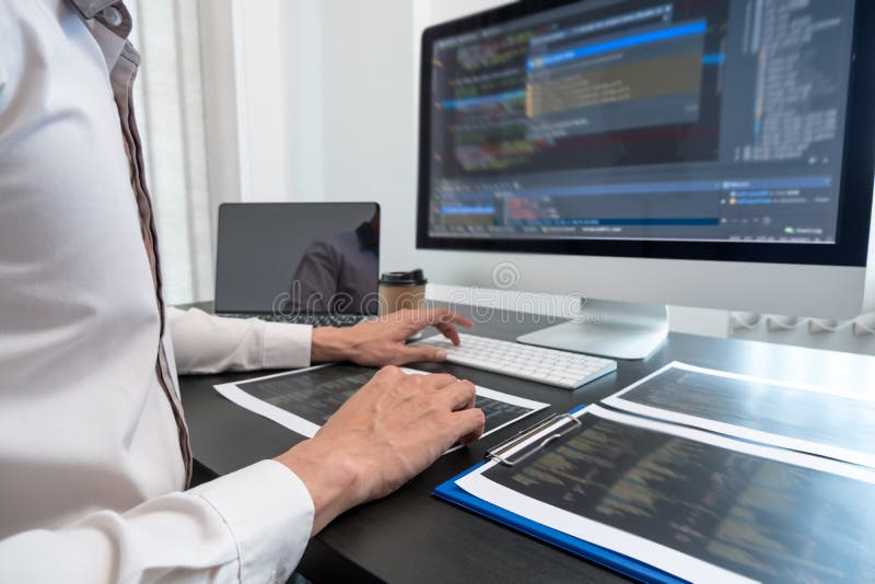 Programmer, Man Working with Computer Programming, Professional Development, and Coding ...