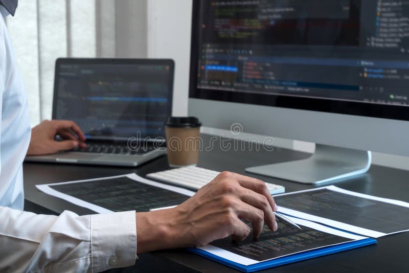 Programmer Man Working With Computer Programming Professional Development And Coding