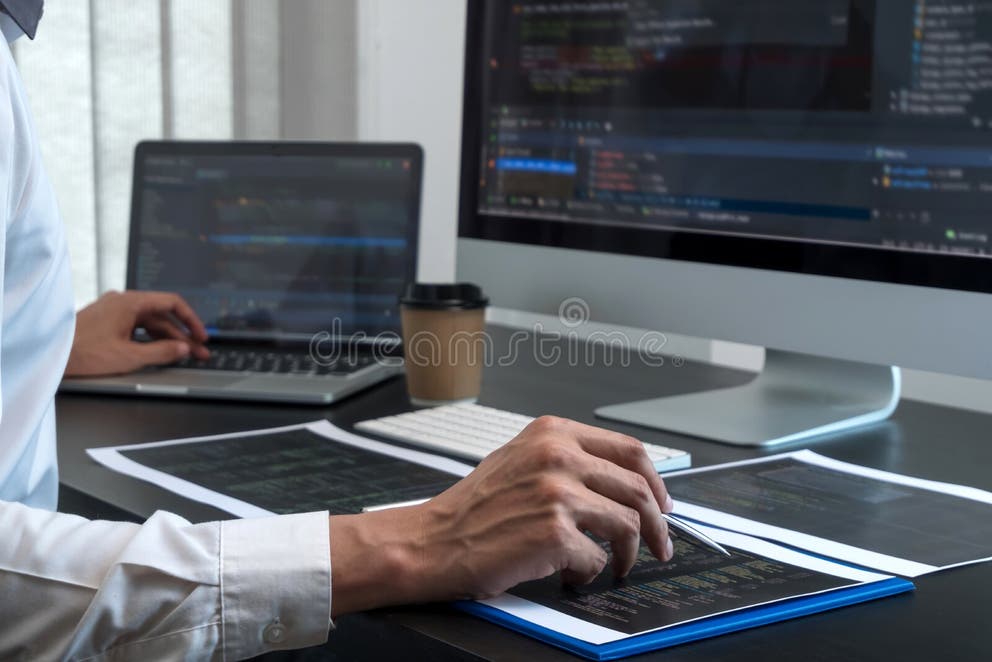 Programmer, Man Working with Computer Programming, Professional Development, and Coding ...