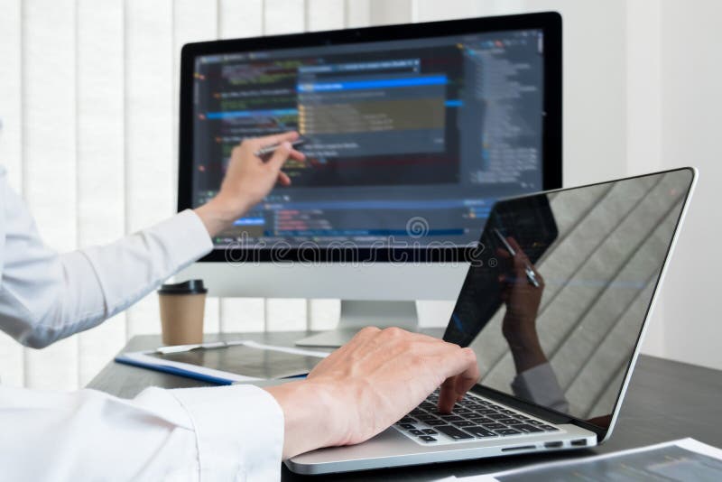Programmer Man Working With Computer Programming Professional Development And Coding