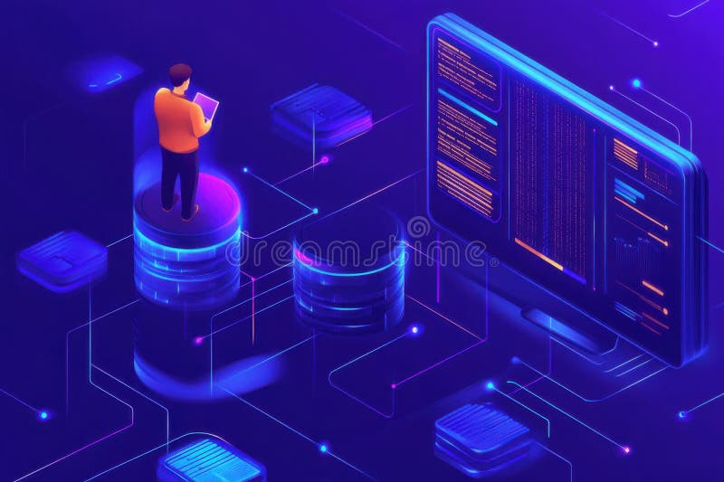 Programmer Managing Data Flow In Complex Network Infrastructure Stock