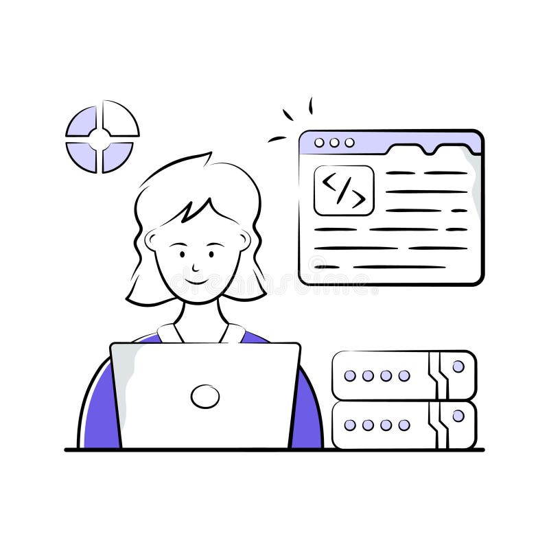 Programmer Managing Database Programming with Coding and Server Tools. Stock Illustration ...