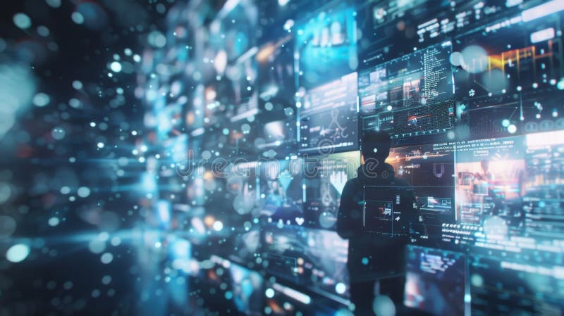 Programmer Navigating Futuristic Interface of Data Analysis and Information Processing Stock ...