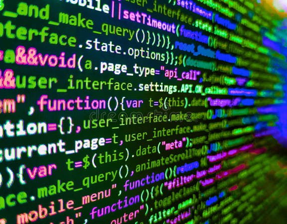 Programmer Occupation. Programming Javascript on Laptop Computer Screen. Developer Working on ...