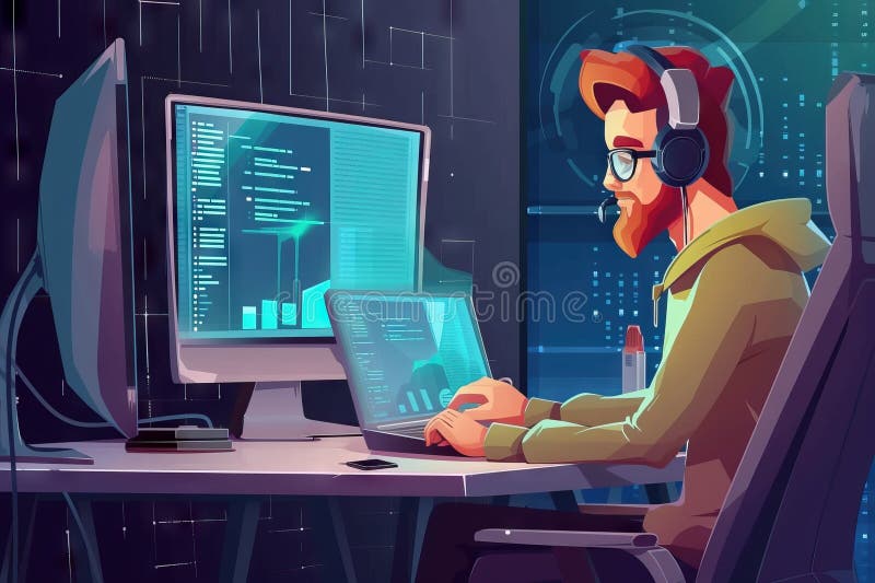 Programmer in Office Develops a New Application. Generative AI Stock ...