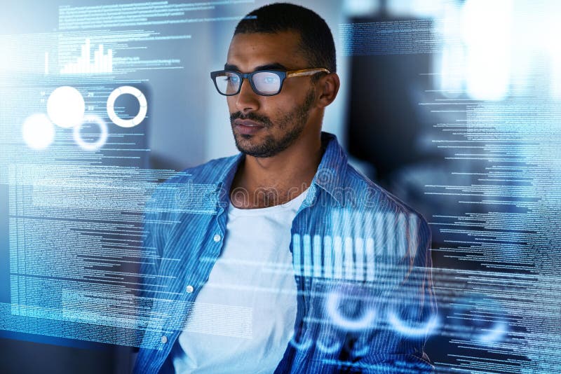 Programmer, Overlay and Man on Screen for Coding, Website Development ...