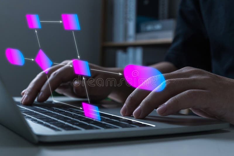 It Programmer People Hand Working on Laptop Computer with Digital ...