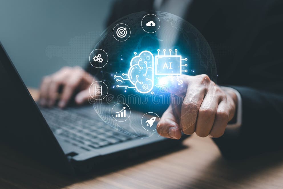 Programmer People Working Laptops or Smartphones with AI, Artificial Intelligence Software ...