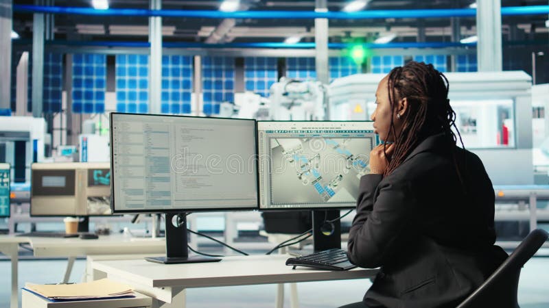 Programmer in Photovoltaics Factory Using PC Program To Diagnose Systems Stock Video - Video of ...