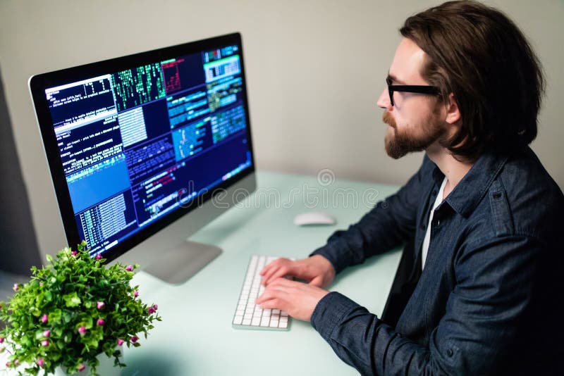 Programmer Profession - Man Writing Programming Code on Laptop Stock Image - Image of hire ...