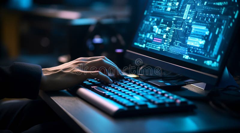 Programmer Is Programming On The Computer Keyboard Person Typing On A Laptop Stock Illustration