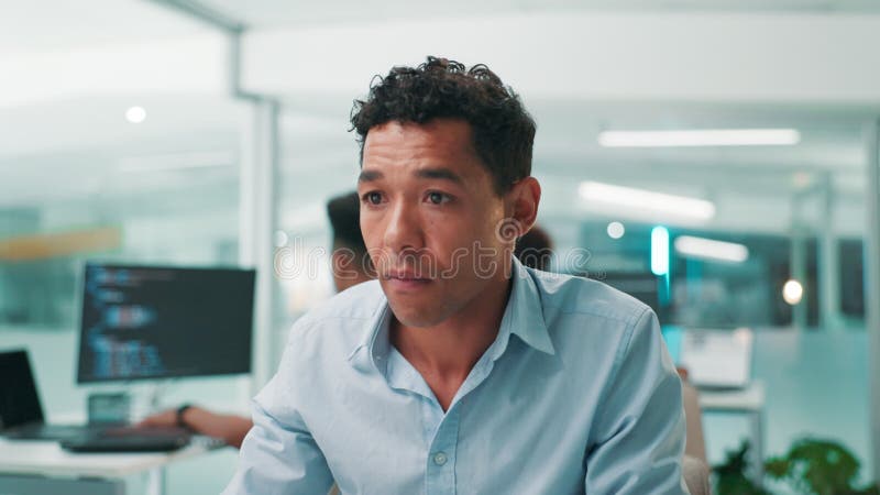 Programmer, Reading and Man on Computer for Research, Project and Cybersecurity Update in Office ...