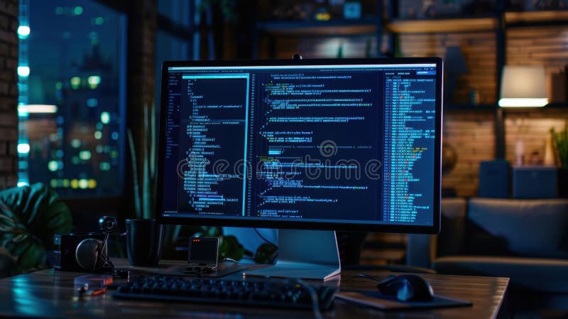 A Programmer S Coding Workspace.AI Generated Image Stock Image - Image of working, screen: 379132443