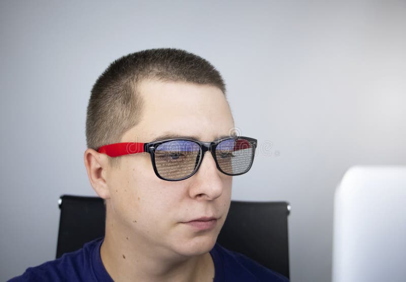 The Programmer`s Glasses Reflect Lines Of Code Programming Development Of Applications Sites