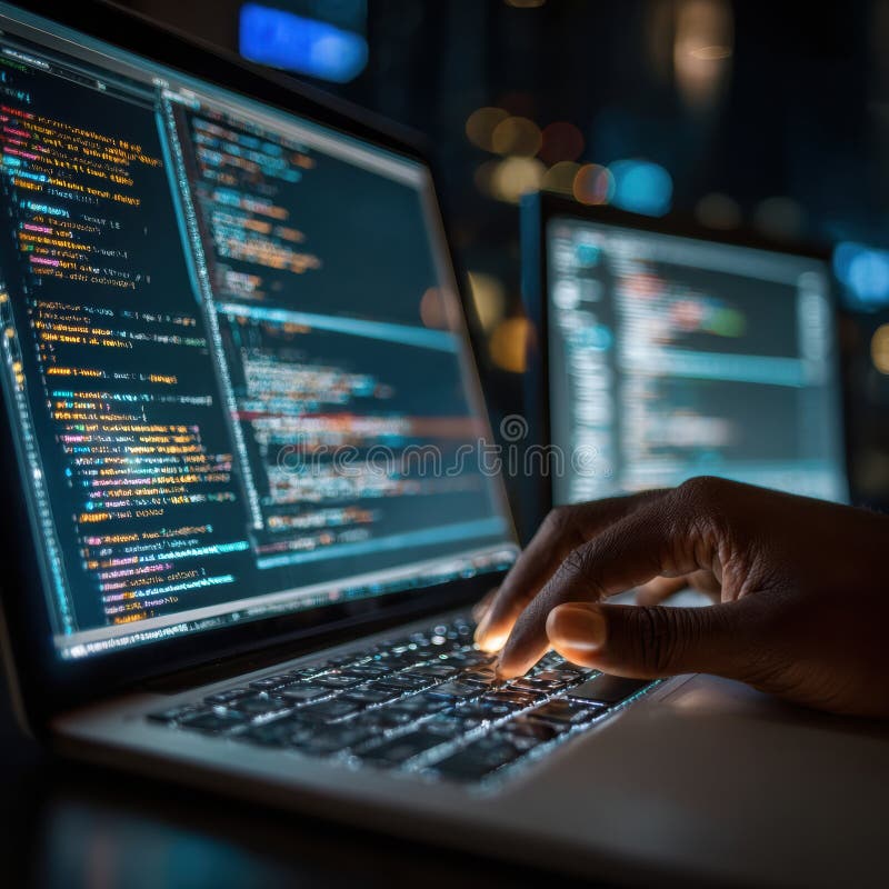 A Programmer S Hand Adjusting Laptop Stock Illustration - Illustration ...