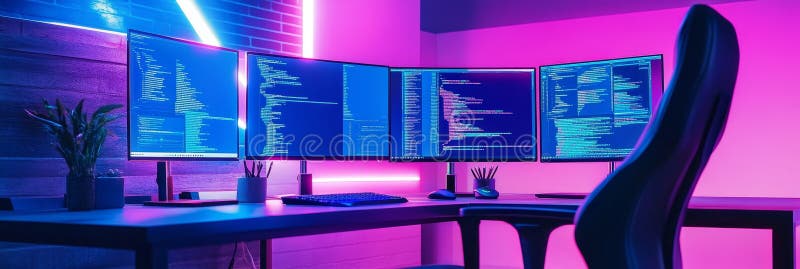 Programmers Neon Workspace Coding Technology Innovation Digital Future ...