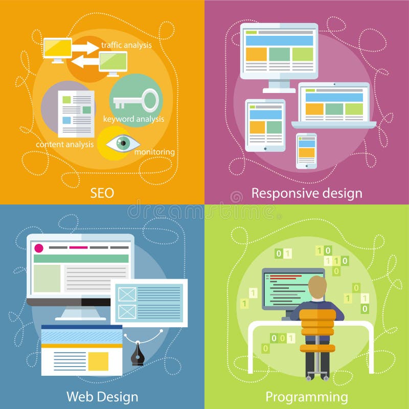 Programmer, SEO and Responsive Web Design Stock Vector - Illustration ...