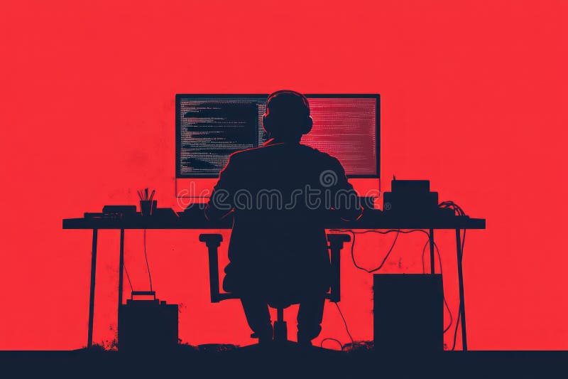 Programmer Silhouette at Desk on Solid Background Stock Photo - Image of coding, software: 378686180