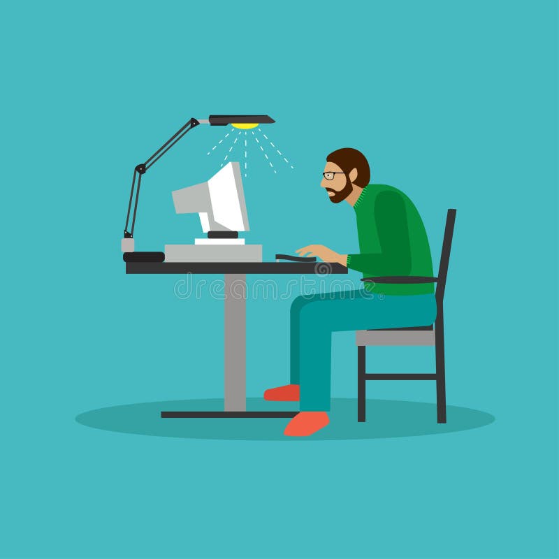 Programmer Sit on a Chair and Working with Computer. Stock Vector ...