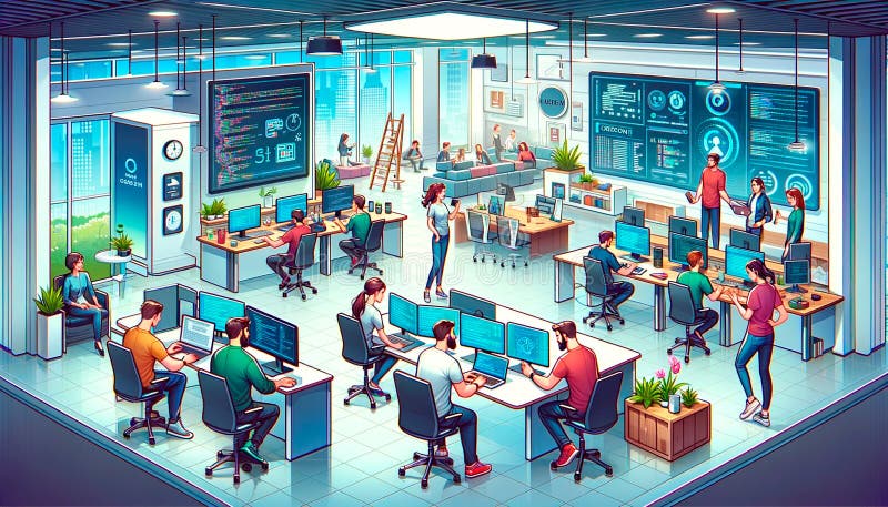 Programmer Sitting at a Computer Stock Illustration - Illustration of ...