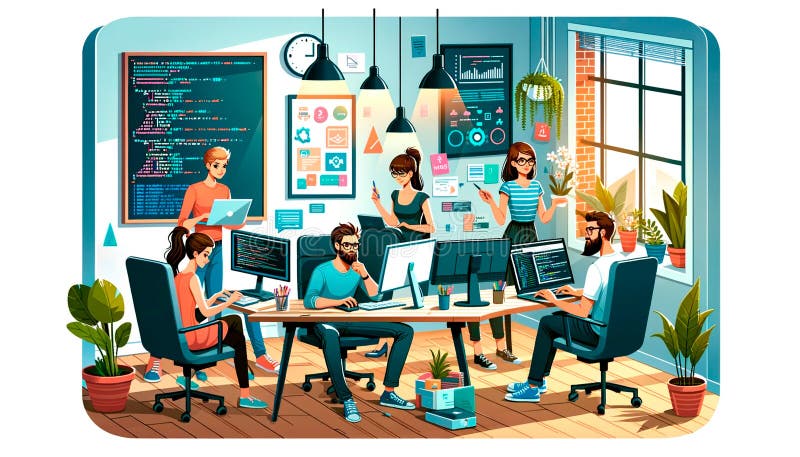 Programmer Sitting at a Computer Stock Illustration - Illustration of ...