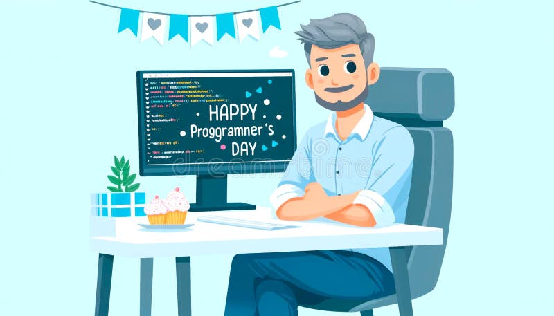 Programmer Sitting at a Computer Stock Illustration - Illustration of ...