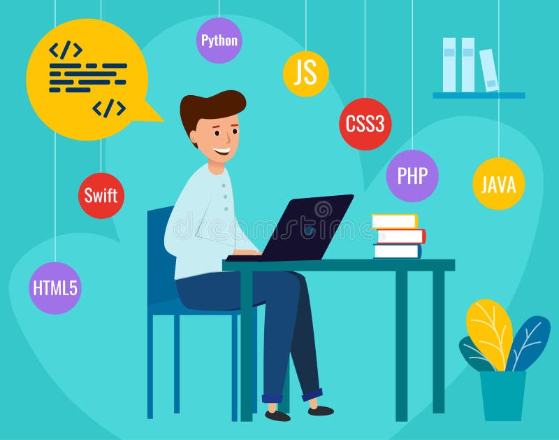 Programmer Sitting with Laptop Bw Concept Vector Spot Illustration Stock Vector - Illustration ...